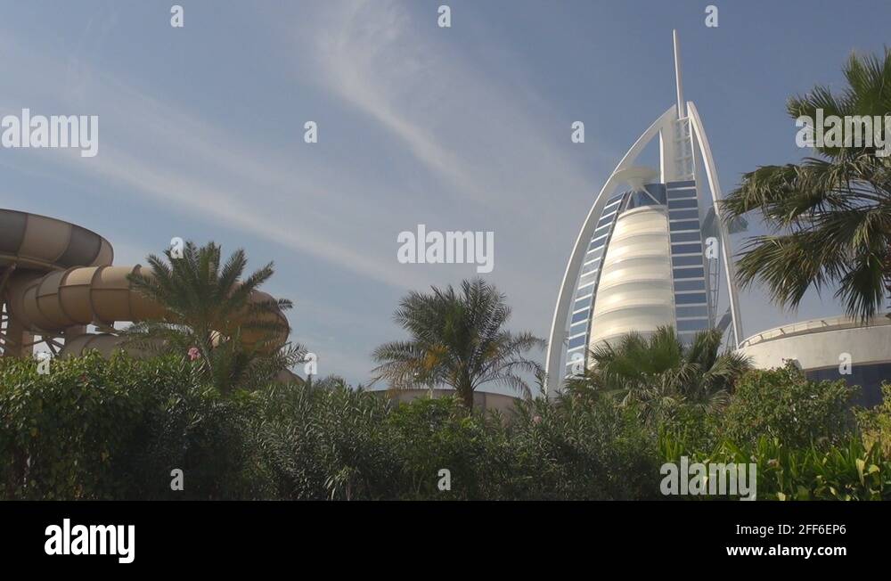 Burj Al Arab design icon landmark palm tree blue sky Dubai attraction ...