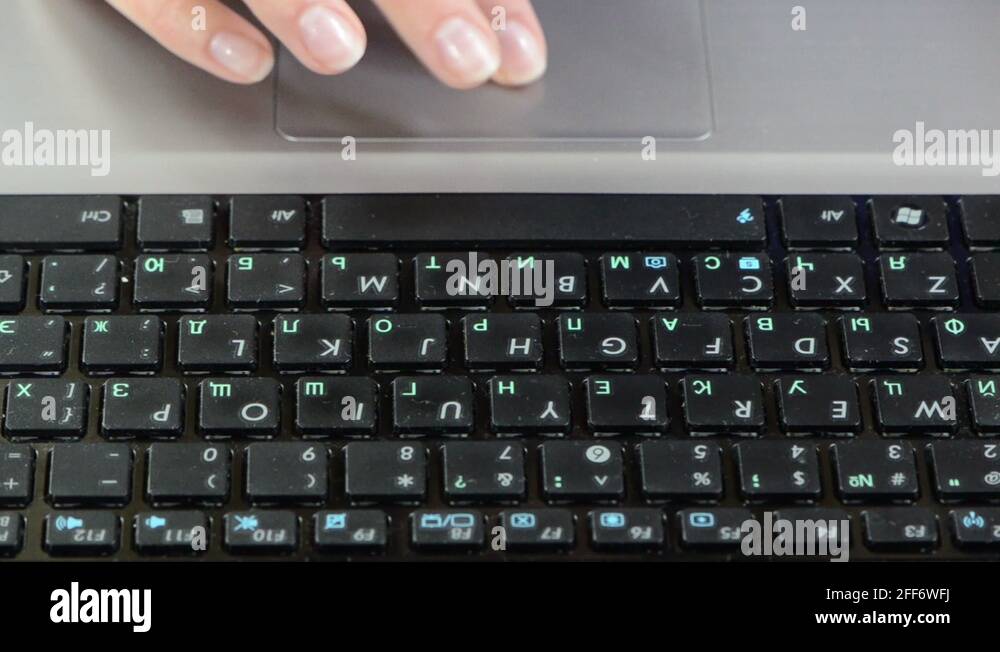 woman fingers touch laptop touchpad and type text on keyboard Stock ...
