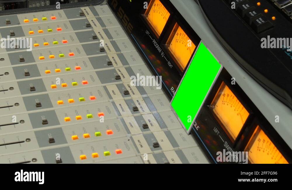 tv radio volume control console vu meters with green screen monitor ...