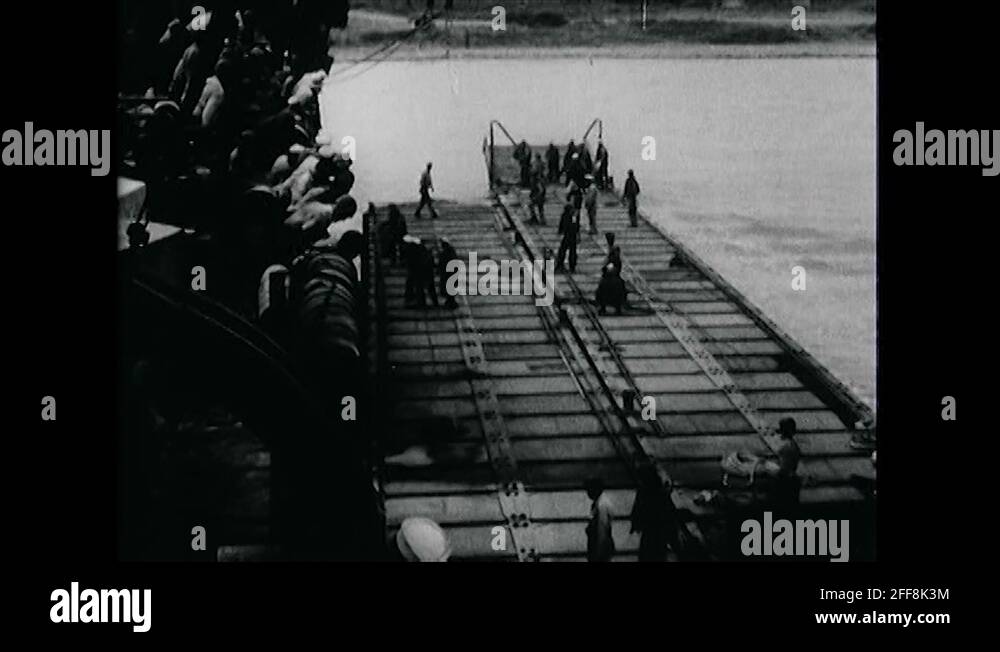 WW2 - US Navy - Pontoon Bridge 03 - Building Mobile Harbour Stock Video ...