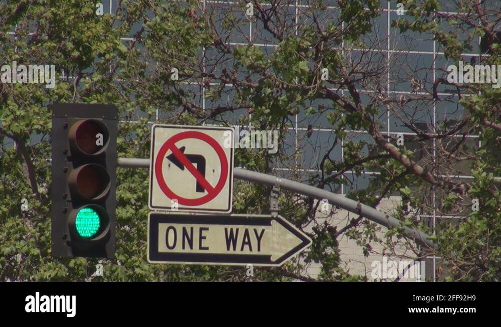 Traffic sign street one way green light semaphore intersection ...