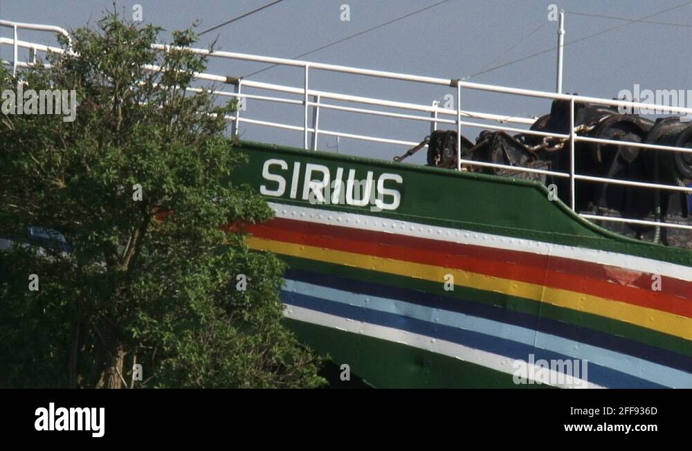 Name plate Retired Greenpeace flagship MV Sirius + zoom out former NDSM ...