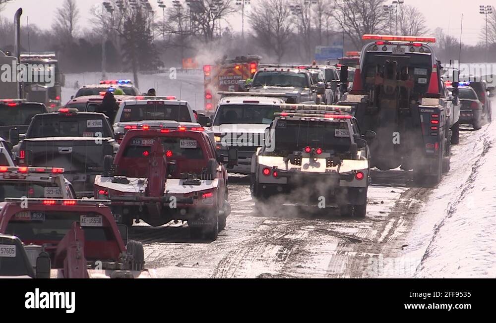 Massive car crash in blizzard on highway Stock Video Footage - Alamy