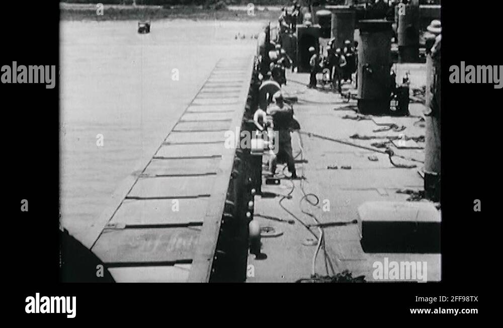 WW2 - US Navy - Pontoon Bridge 01 - Deploying bridge parts Stock Video ...