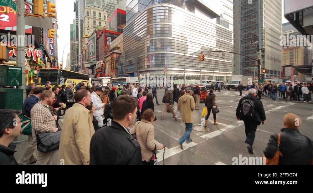 Crowd of people walking crossing intersection street time-lapse 4k ...