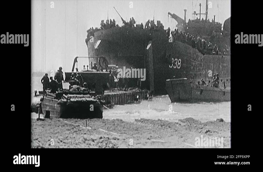 WW2 - US Navy - Transport 03 - Unloading Tanks Soldiers Stock Video ...