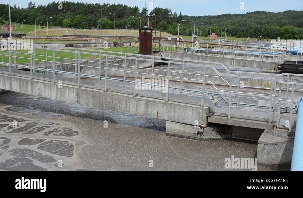 sewage water sludge settle mechanism treatment plant basin Stock Video ...