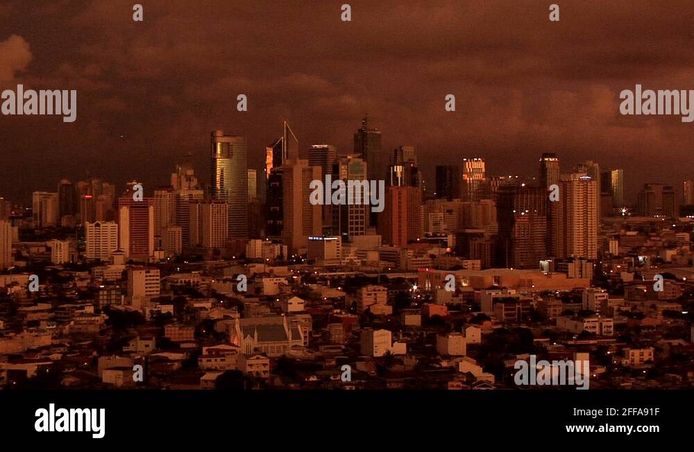 Sunset illuminating the Skyline of Makati Manila Philippines Stock ...