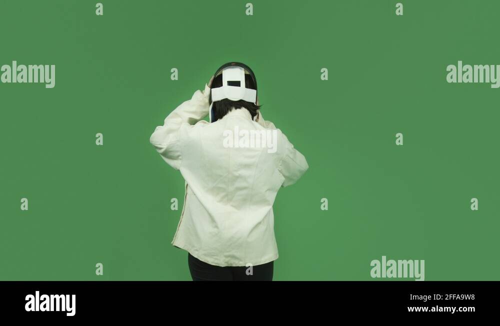 caucasian fencing with sword girl isolated on green screen silence with ...