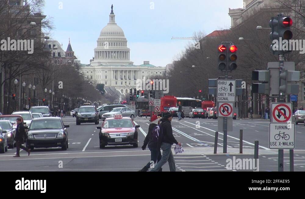 Washington DC traffic car street Capitol crisis crossroad people ...