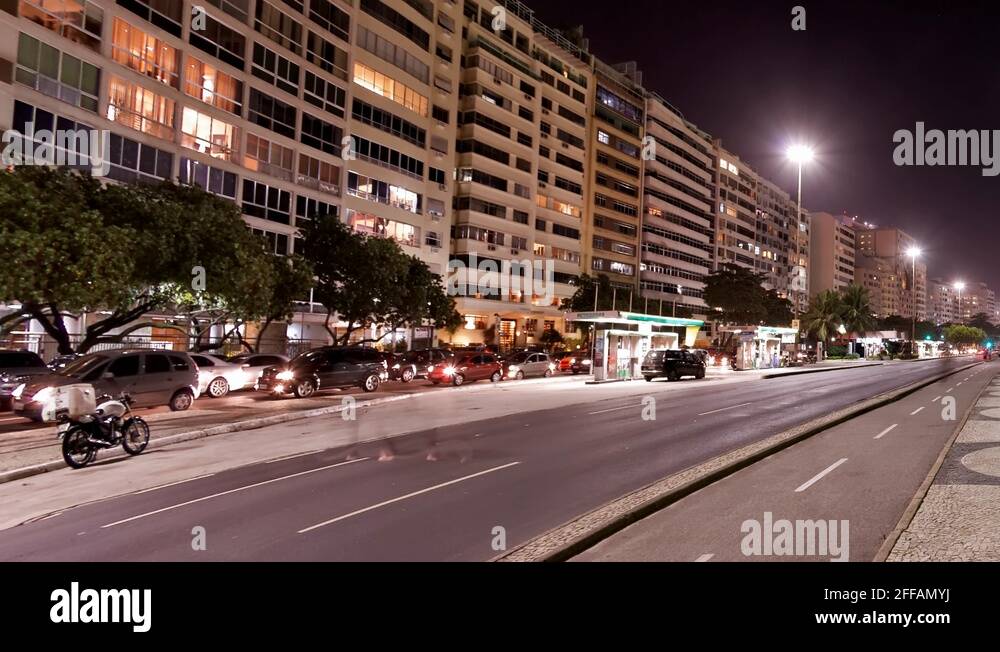 Pan Avenida Atlantica and Copacabana beach time lapse night Stock Video ...