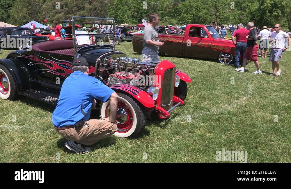 Vintage classic and performance cars on display at car show Stock Video ...