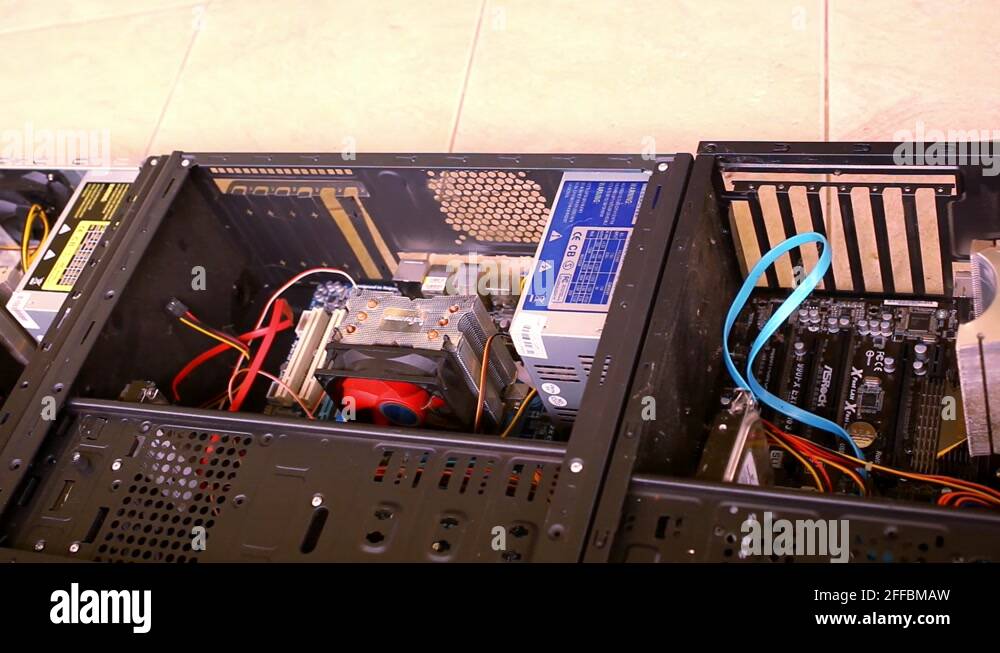 CPU Unit Server Room Data Center. Open the computer case. Video shift ...