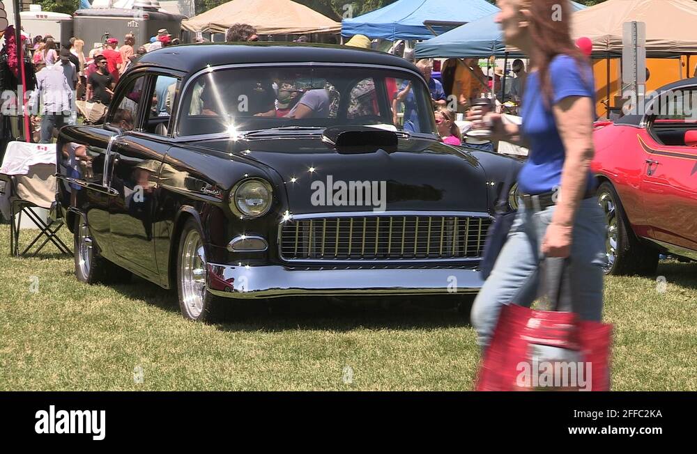 Vintage classic and performance cars on display at car show Stock Video ...