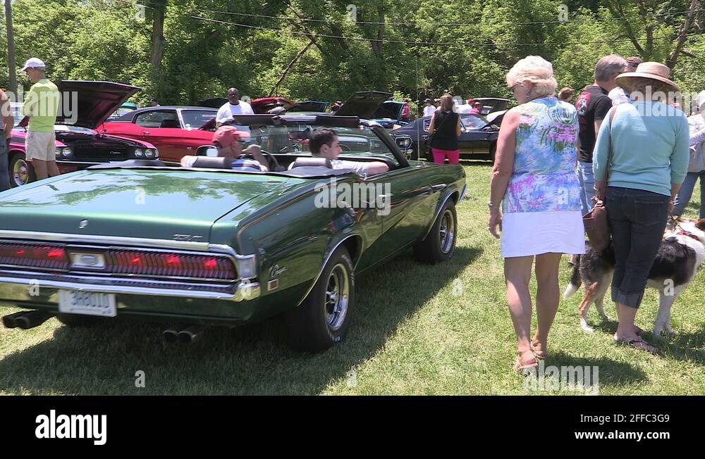 Vintage classic and performance cars on display at car show Stock Video ...