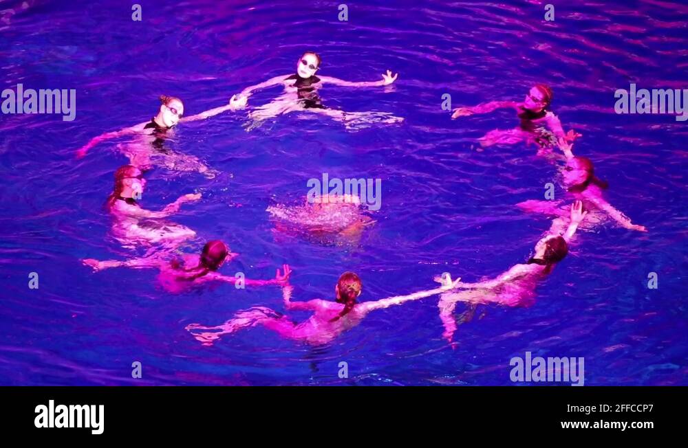 Synchronized swimmers performance in Swimming Pool Stock Video Footage ...