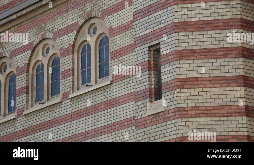Byzantine basilica exterior, facade, red and yellow brick, windows ...