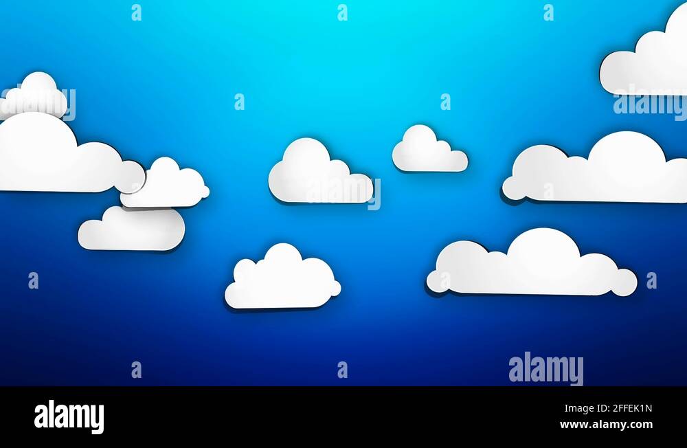 Cartoon Paper Clouds on blue background Loop Animation - 4K Resolution ...