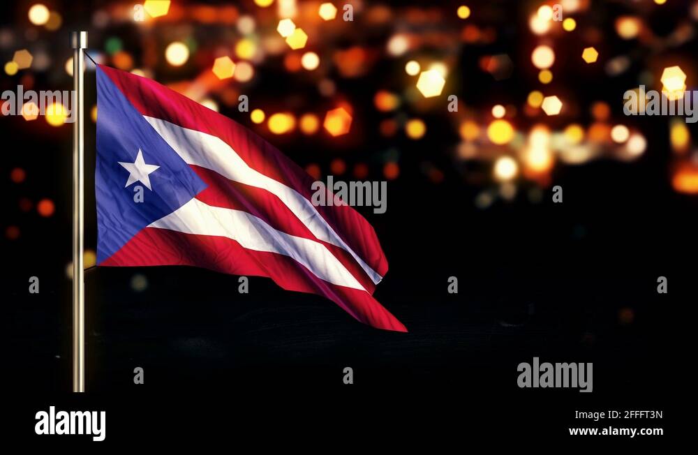 Puerto Rico National Flag City Light Night Bokeh Loop Animation - 4K ...
