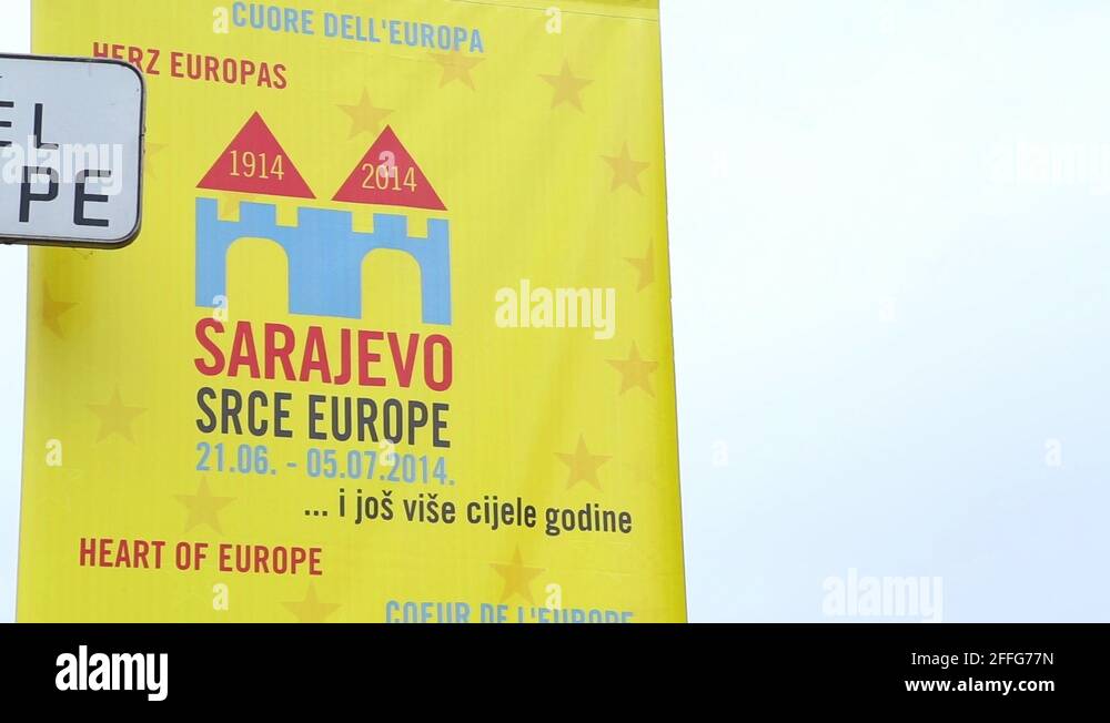 Sarajevo, heart of Europe written on the yellow sign Stock Video ...