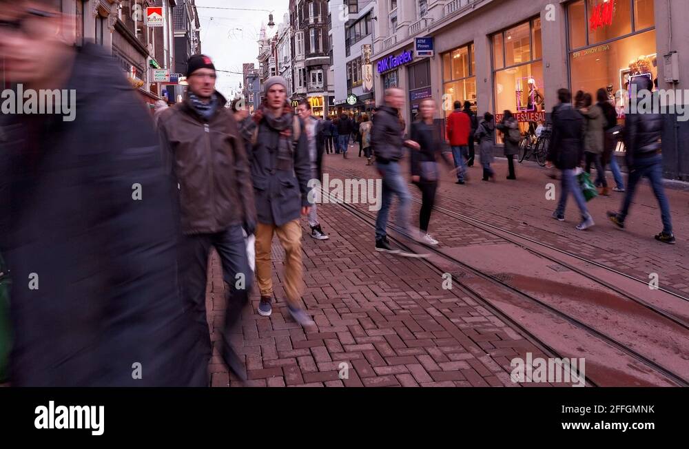 Dutch walk in illuminated Leidsplein Street time lapse Stock Video ...