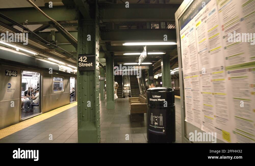 MTA Subway Station Platform Escalator New York City NYC 4K Stock Video ...