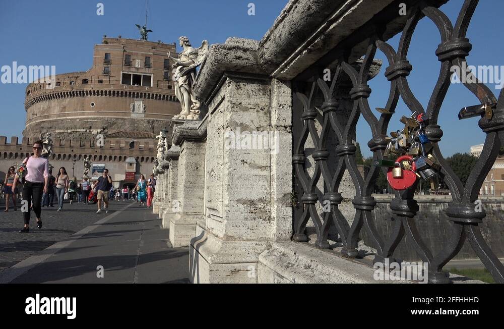 Love Locks bridge to Castel Sant'Angelo, Rome 4k Stock Video Footage ...
