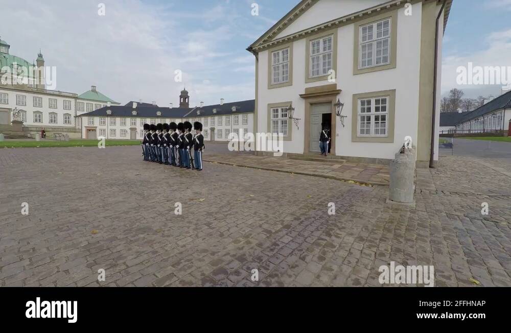 The Royal Life Guards in front of Fredensborg Palace Stock Video ...