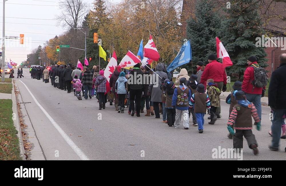 Canadian war veterans and police band march in remembrance parade Stock ...