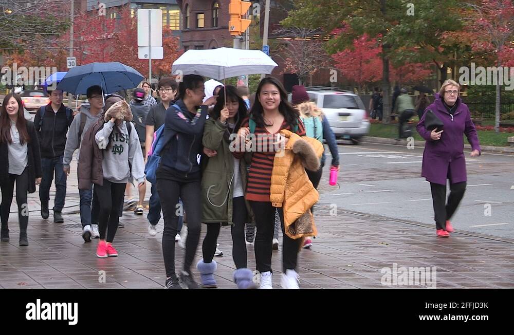 college and university students on campus in wind and rain Stock Video ...
