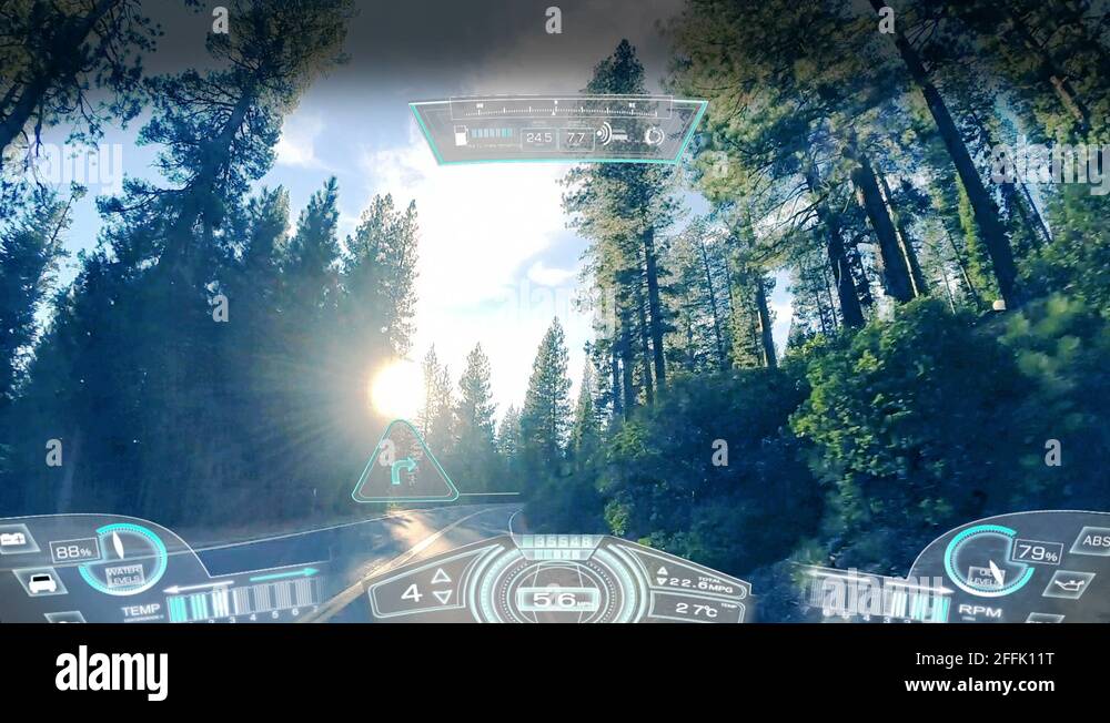 car driving pov animation motion graphics hud GPS technology reality ...