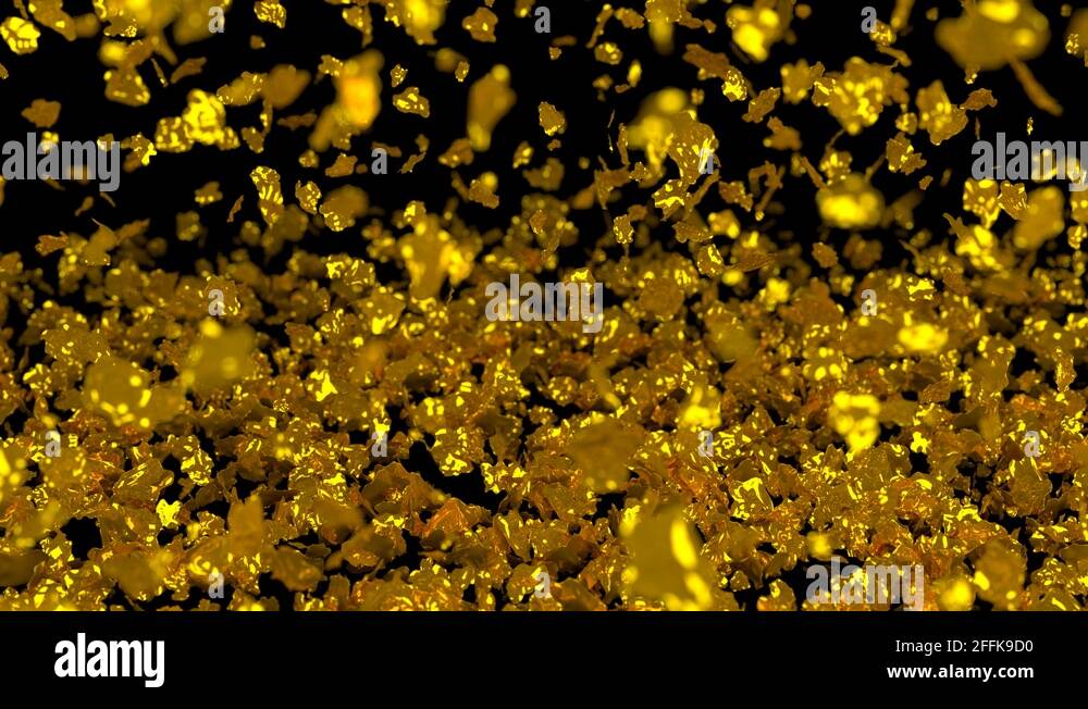 Animated falling realistic gold flakes against black background Stock ...
