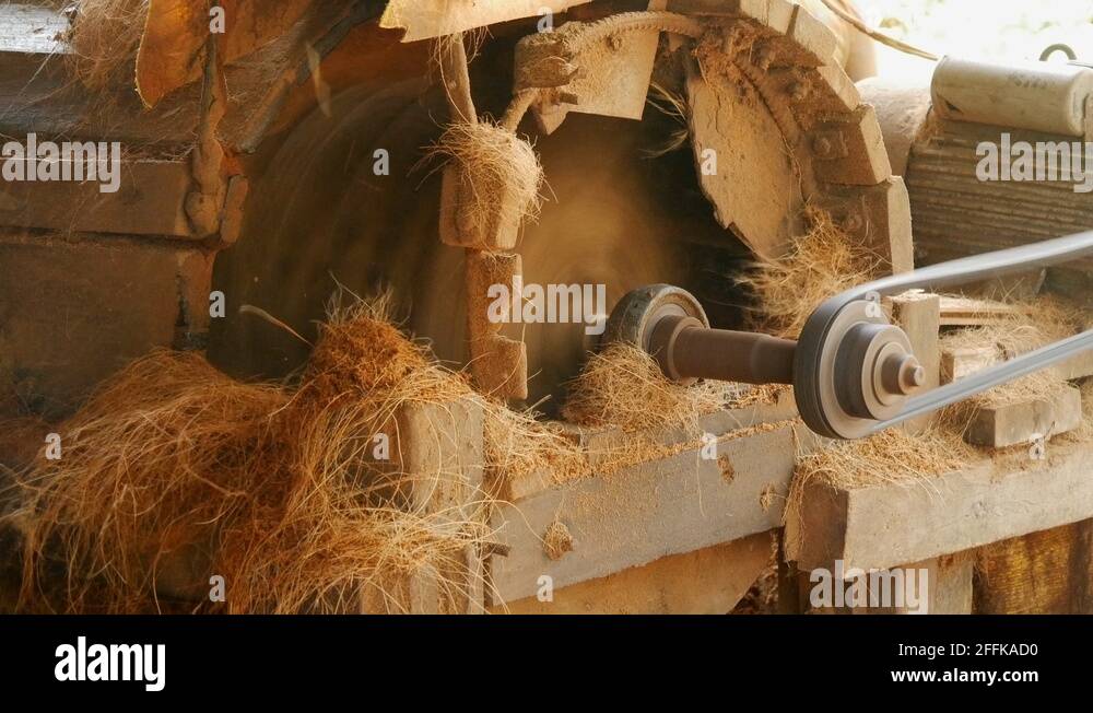 Machine to make rope from coconut fiber in Pathein, Myanmar, Burma ...