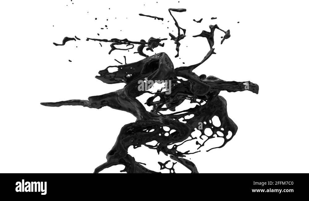 abstract black paint splash in super slow motion, isolated on white ...