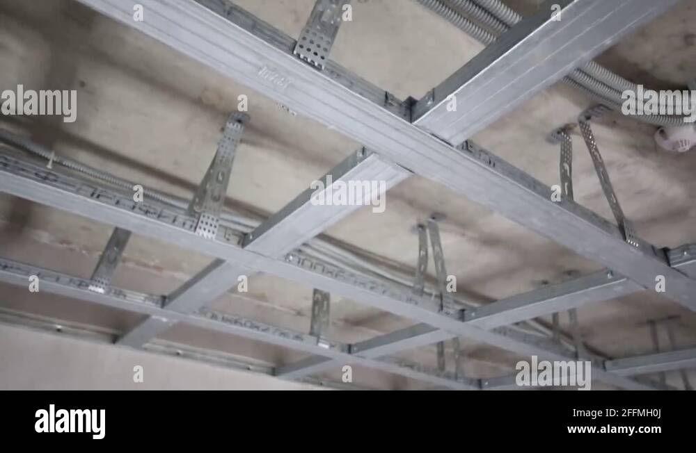 Framework made of metal profile Knauf for hung ceiling Stock Video ...