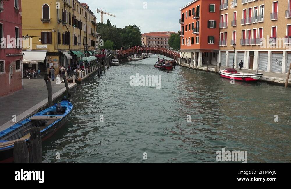 Venice neighborhood canal work boat 4K 004 Stock Video Footage - Alamy