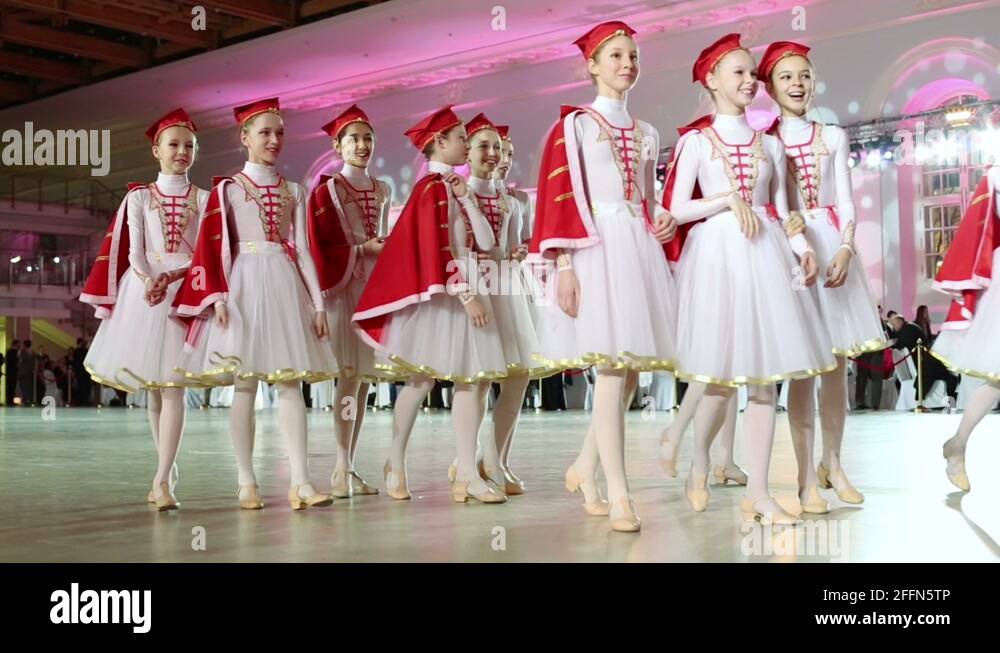 Little girls in the same white dresses on Kremlin Cadet Ball Stock ...