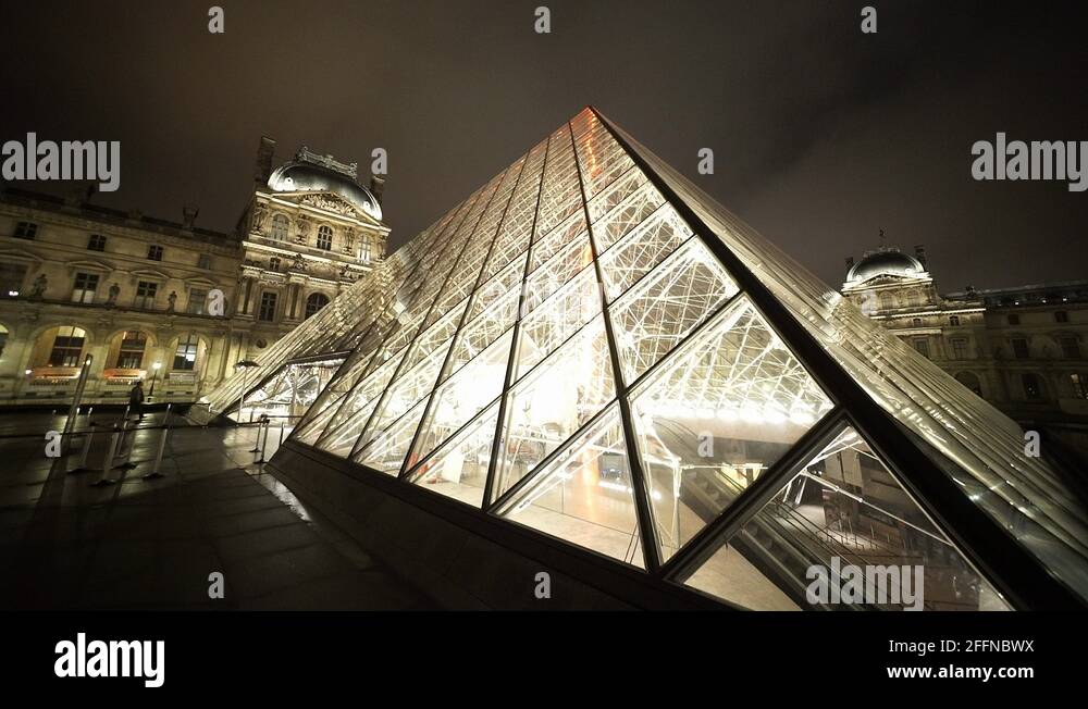 The glass pyramids at Louvre museum - editorial use only Stock Video ...