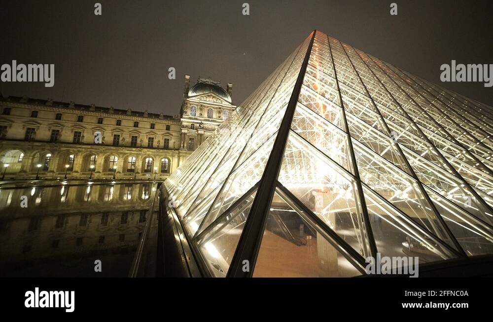 The glass pyramids at Louvre museum - editorial use only Stock Video ...