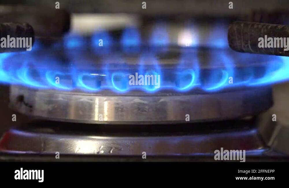 ULTRA HD 4K Gas burn blue flame light butane energy symbol fossil fuel ...
