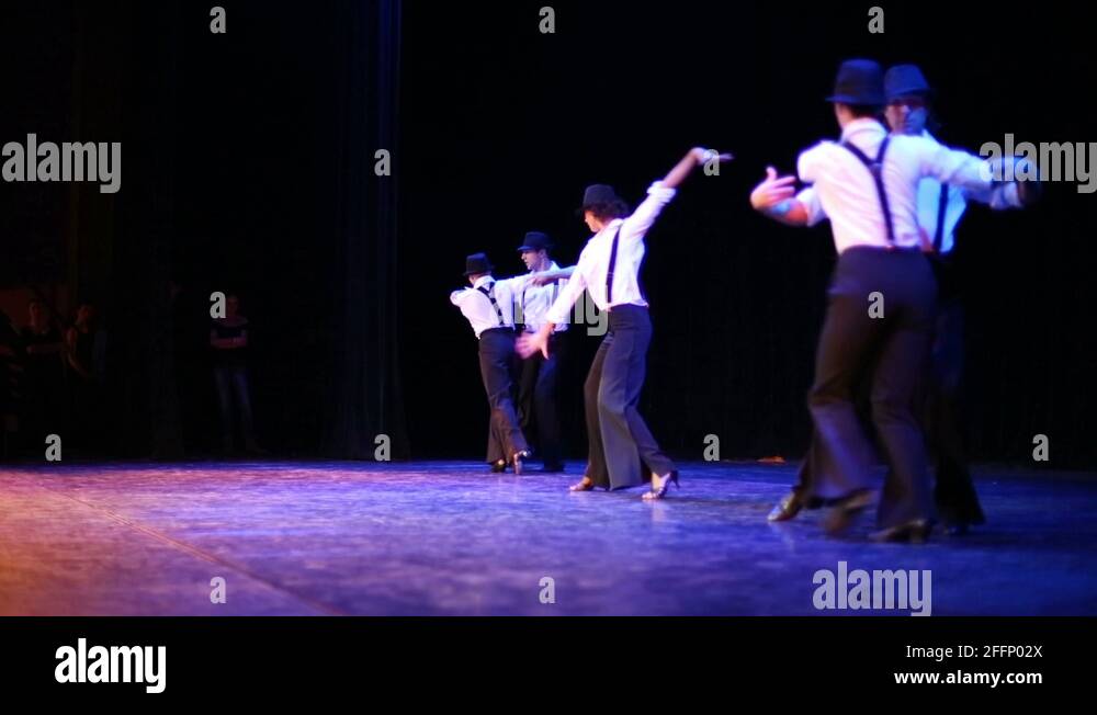 Five dancers on stage of Theatre Hall during jubilee program Stock ...