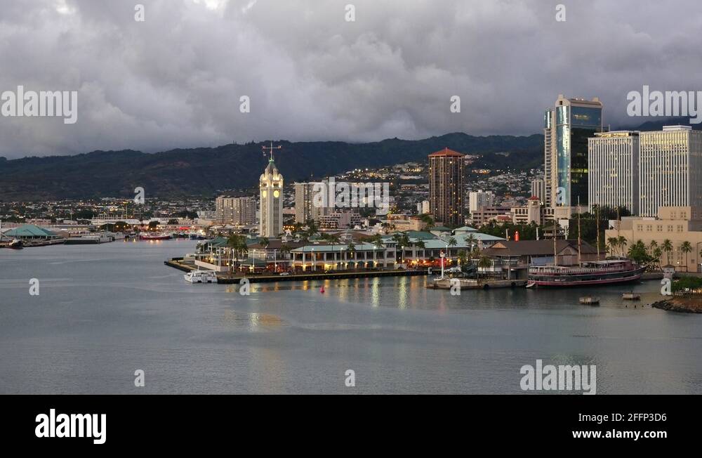 Oahu Honolulu Aloha Tower lights on 4k Stock Video Footage - Alamy