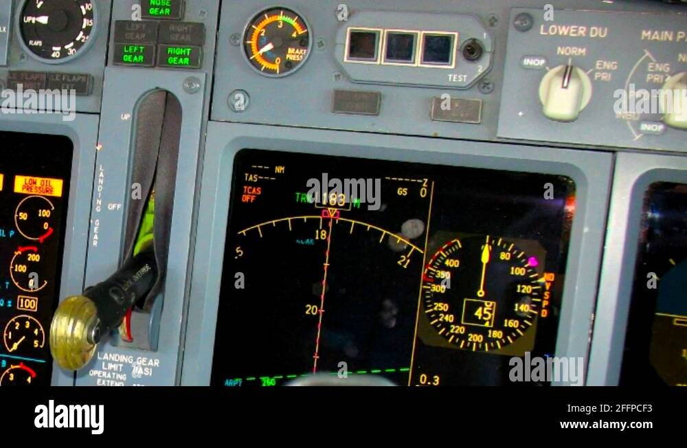 Close-up of the cockpit of a Boeing 737 commercial airliner Stock Video ...