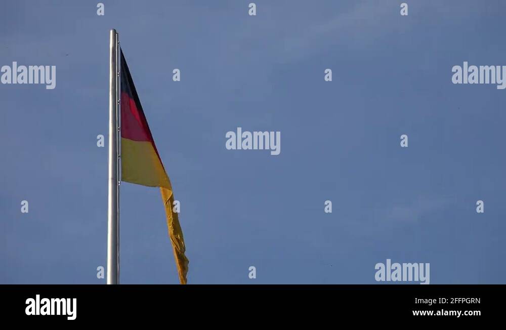 ULTRA HD 4K German flag blow blue sky deutch official symbol national ...