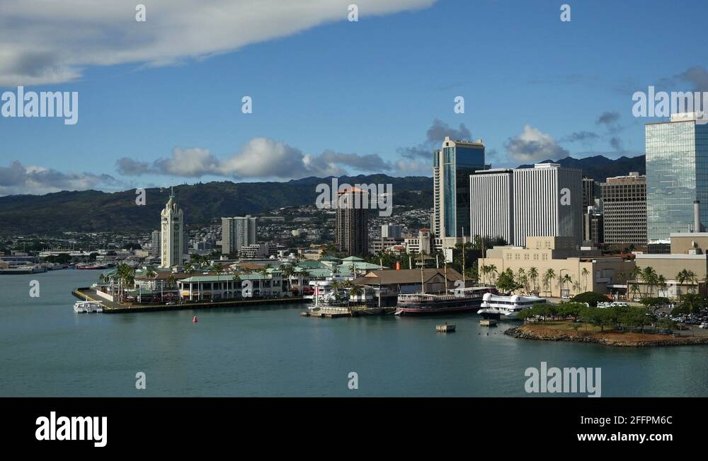 Oahu Honolulu Aloha Tower waterfront buildings 4k Stock Video Footage ...