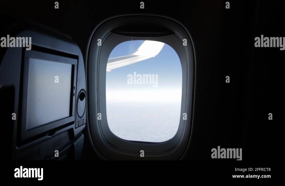 Airplane Window View, Zoom in Above Clouds, Flying, WIng Stock Video ...
