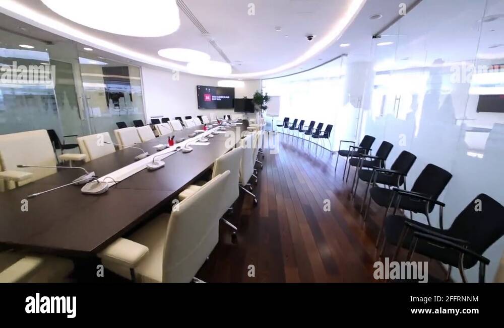 Meeting room with big conference-table in a modern office Stock Video ...