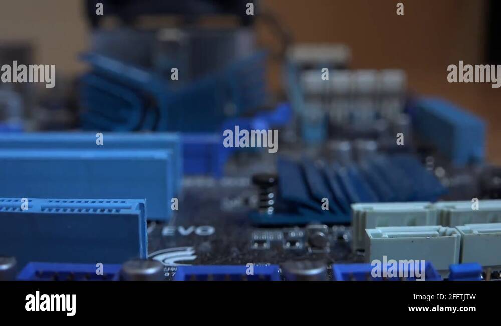 4k computer motherboard pull/rack focus component close up circuit ...