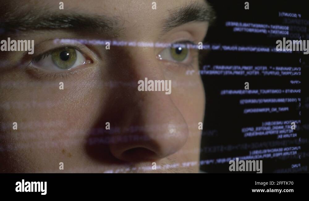 4k - Computer programmer coding on futuristic holographic display Stock ...