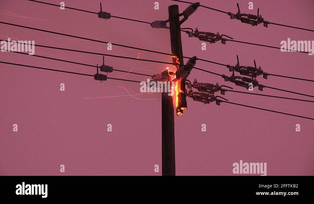 Hydro power pole and electrical wires on fire in Toronto ice storm ...